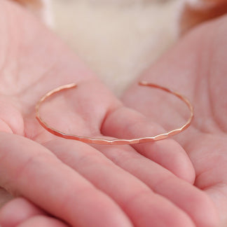 Thin Hammered Rose Gold Cuff Bracelet – Lotus Stone Design