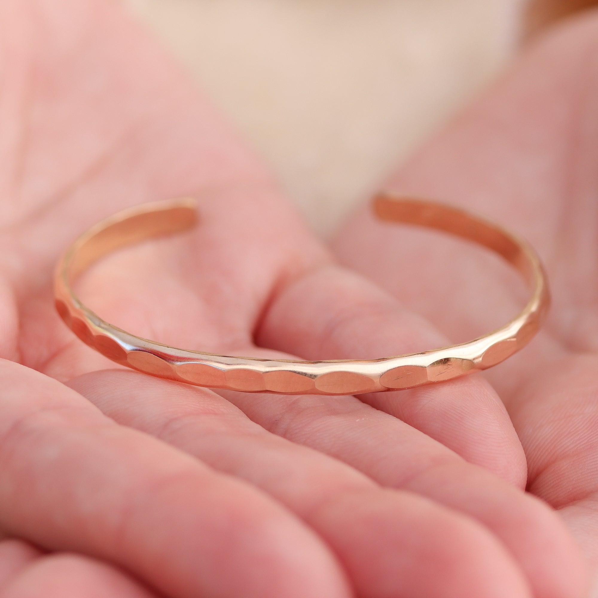 Wide Hammered Rose Gold Cuff Bracelet – Lotus Stone Design