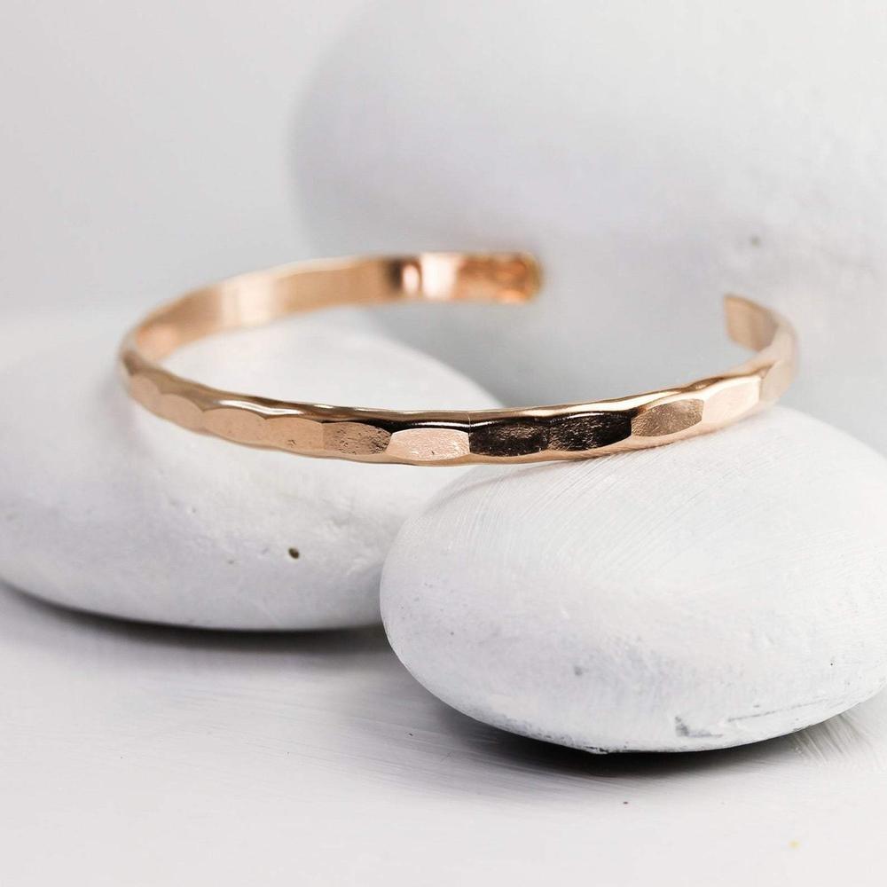 Wide Hammered Rose Gold Cuff Bracelet – Lotus Stone Design